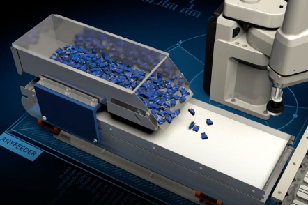 スカラロボットとAnyFeeder（パーツフィーダ）を組み合わせた混在ワークのバラ積みピッキング ：オムロン制御機器